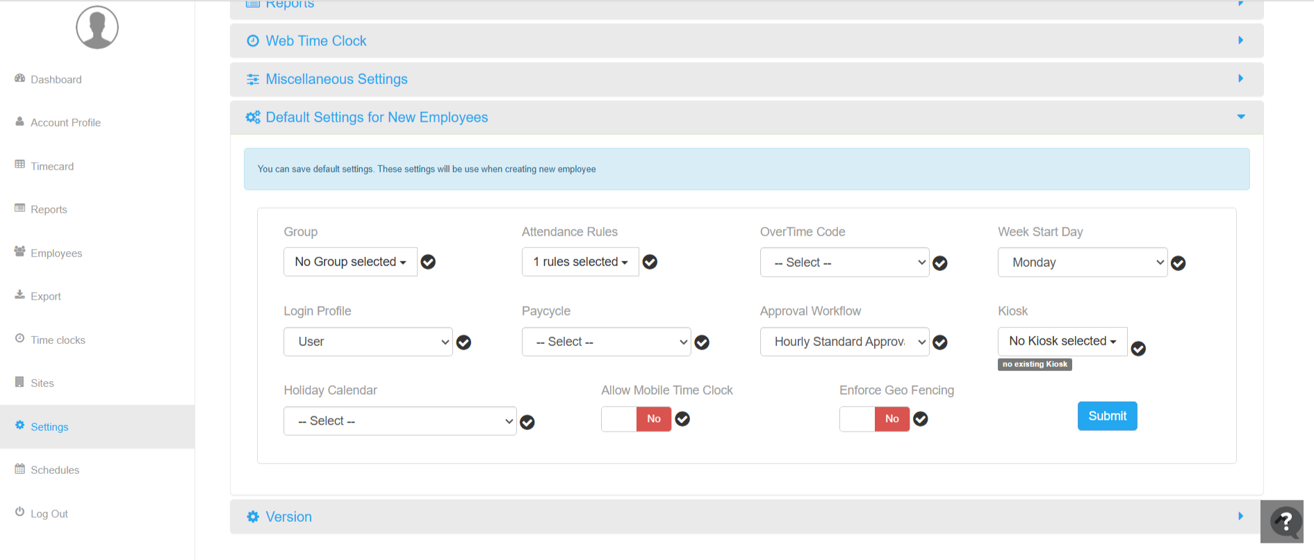 How to set up default settings for new employees | NextGen Workforce